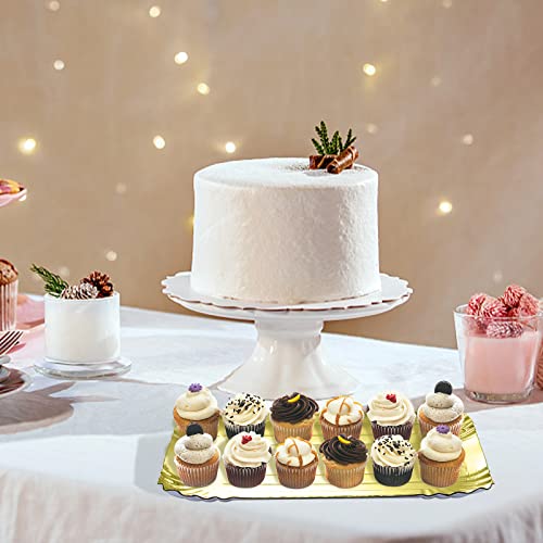 ZEAYEA 30 Pack Gold Serving Trays, Disposable Cookie Trays Platter for Parties, Rectangle Sturdy Paper Cardboard Serving Platters for Dessert Table, Cupcake Display, Birthday Party, Wedding, 14" x 10"