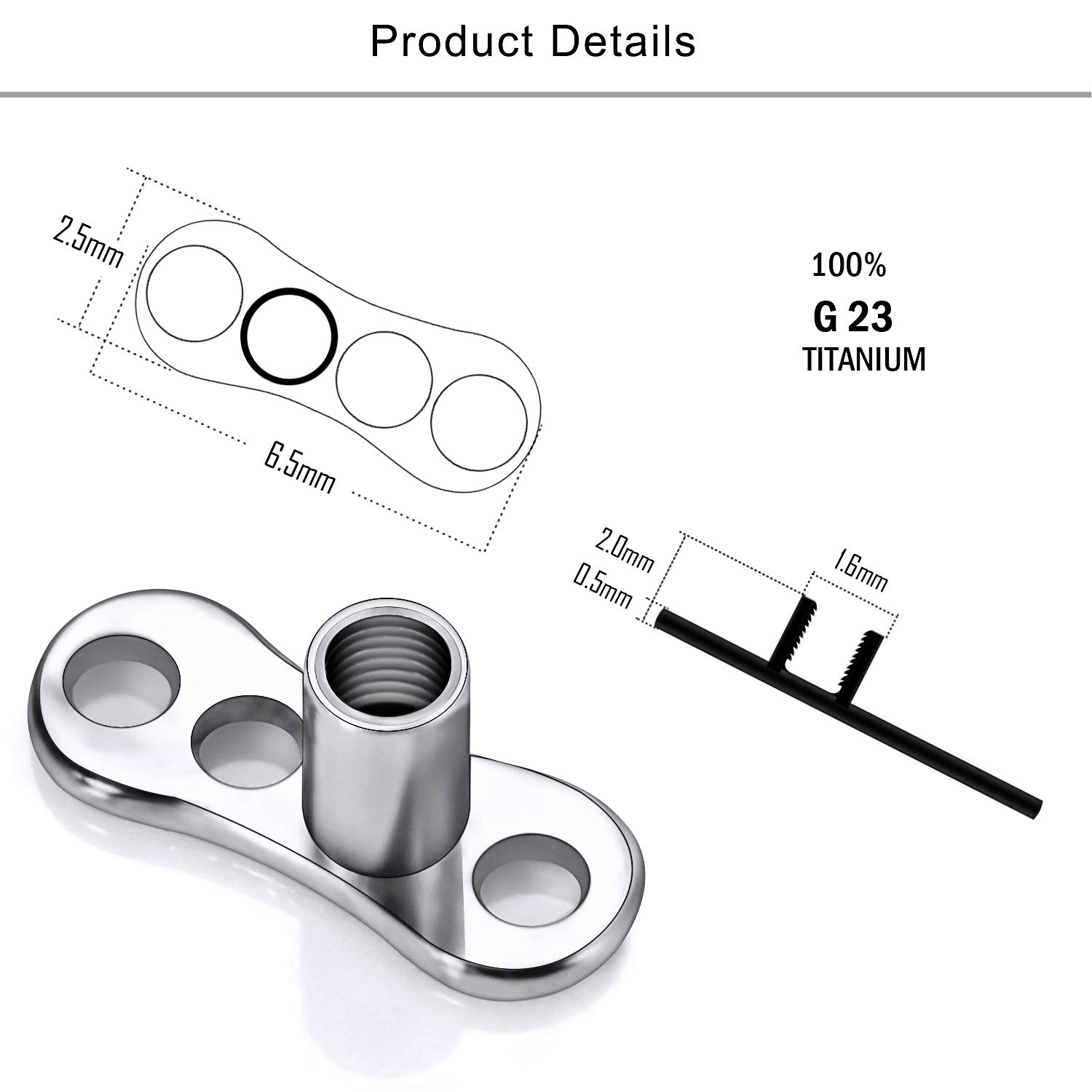 Lcolyoli 9Pcs Medical Grade G23 Titanium Dermal Anchor Tops with Cubic Zirconia Base Microdermals Piercing Jewelry for Women Men 14 Gauge Silver-tone