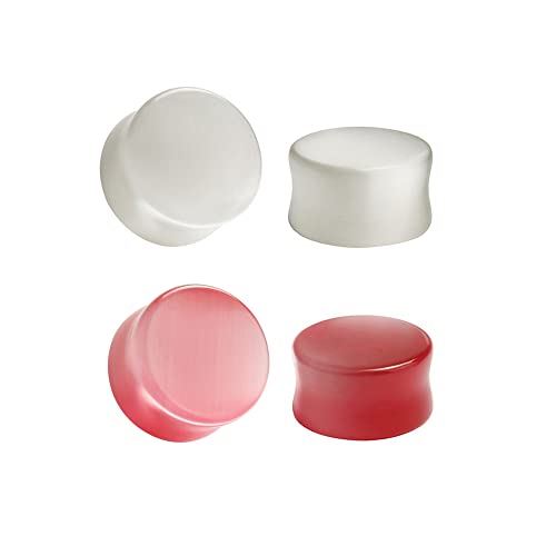 Kokoma White Cat Eye Organic Stone Ear Plugs (Plug gauge=16mm(5/8"))