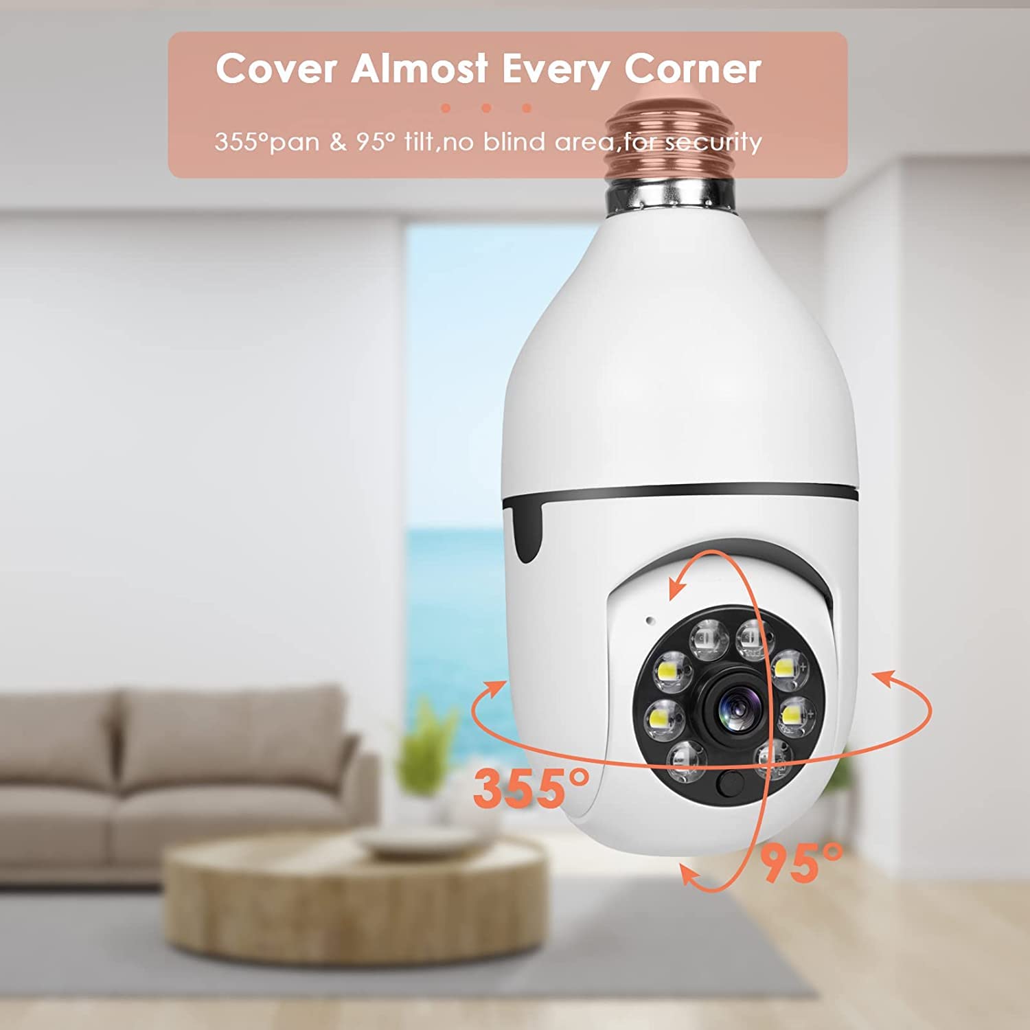 Light Bulb Security Camera, 5GHz 2.4GHz ,Degree Pan/Tilt Panoramic IP Security Camera, TUYA WiFi 1080P Smart Home Surveillance Cam with Motion Detection Alarm Night Vision Two Way Talk Indoor E27