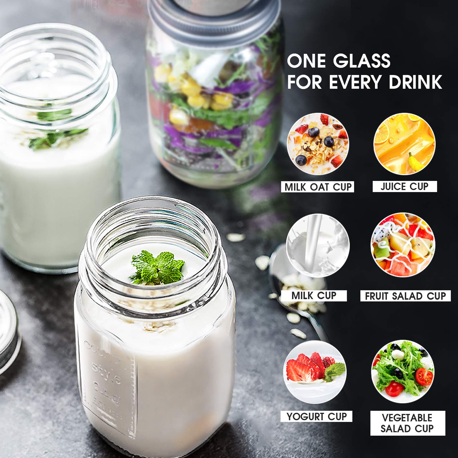 Masthome Regular Mouth Mason Jars 16oz, Drinking Glasses with 6 Extra Lids & 6 Reusable Straws, Glass Storage Jars for Canning, Preserving – Set of 6
