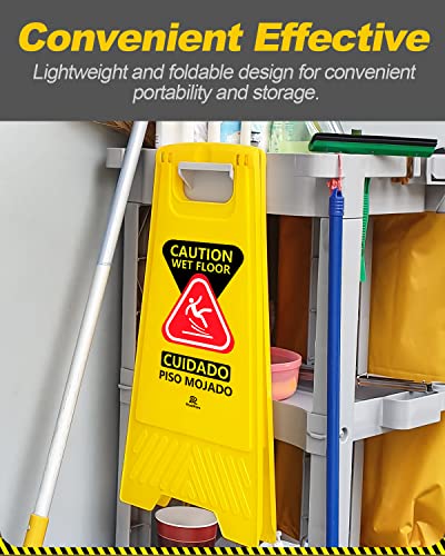 RoadHero 2 Pack Wet Floor Sign, 2-Sided Yellow Caution Signs, Bilingual Collapsible Warning Signs for Commercial Use 24"