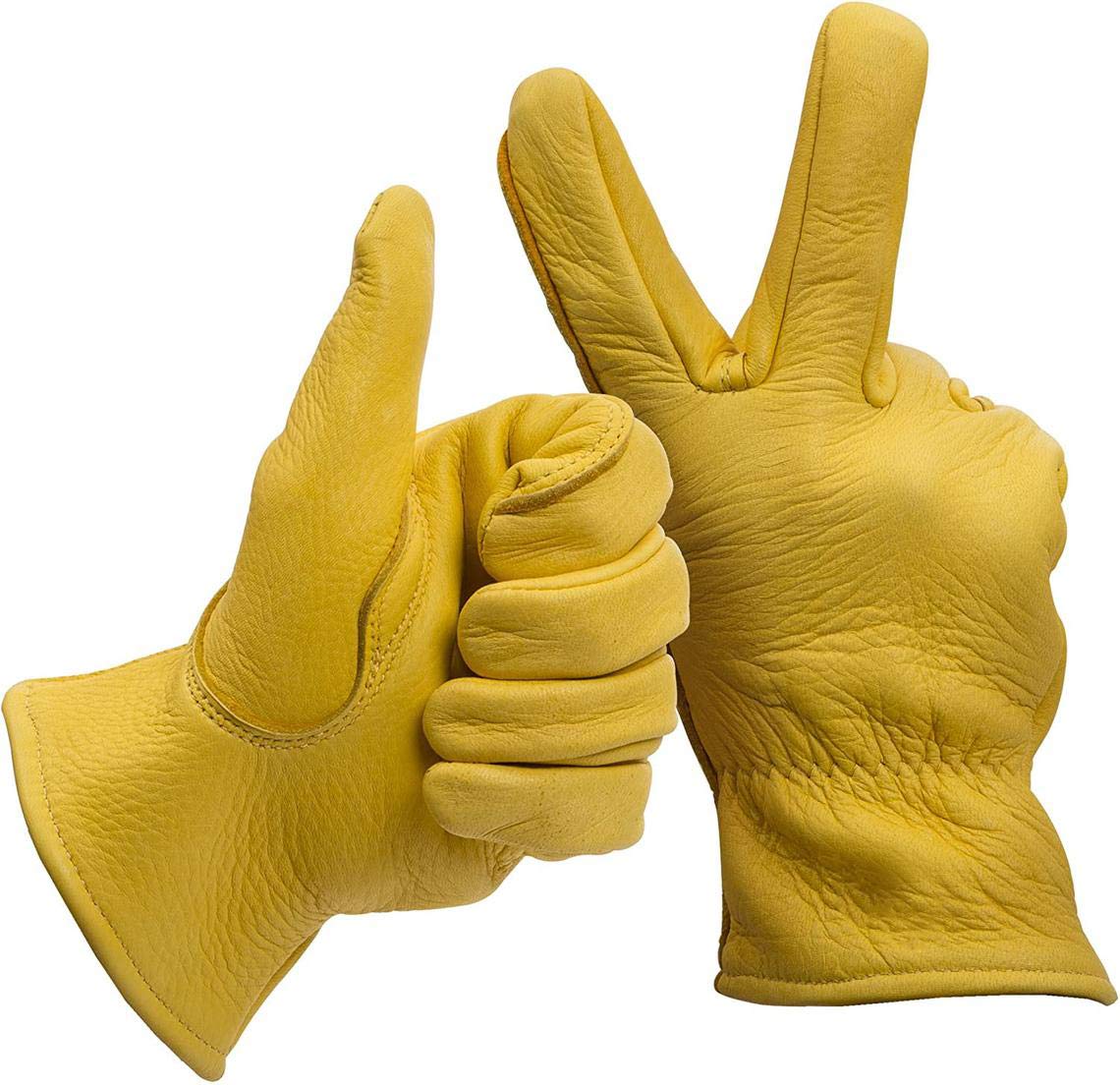 MEN`S FULL GRAIN TAN DEERSKIN LEATHER GLOVES LINED 40 GRAM 3M THINSULATE (American Fur) (Large)