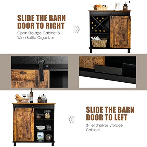 YDXNY Kitchen Buffet Storage Sideboard with Sliding Barn Door Wine Rack Dining Cabinet