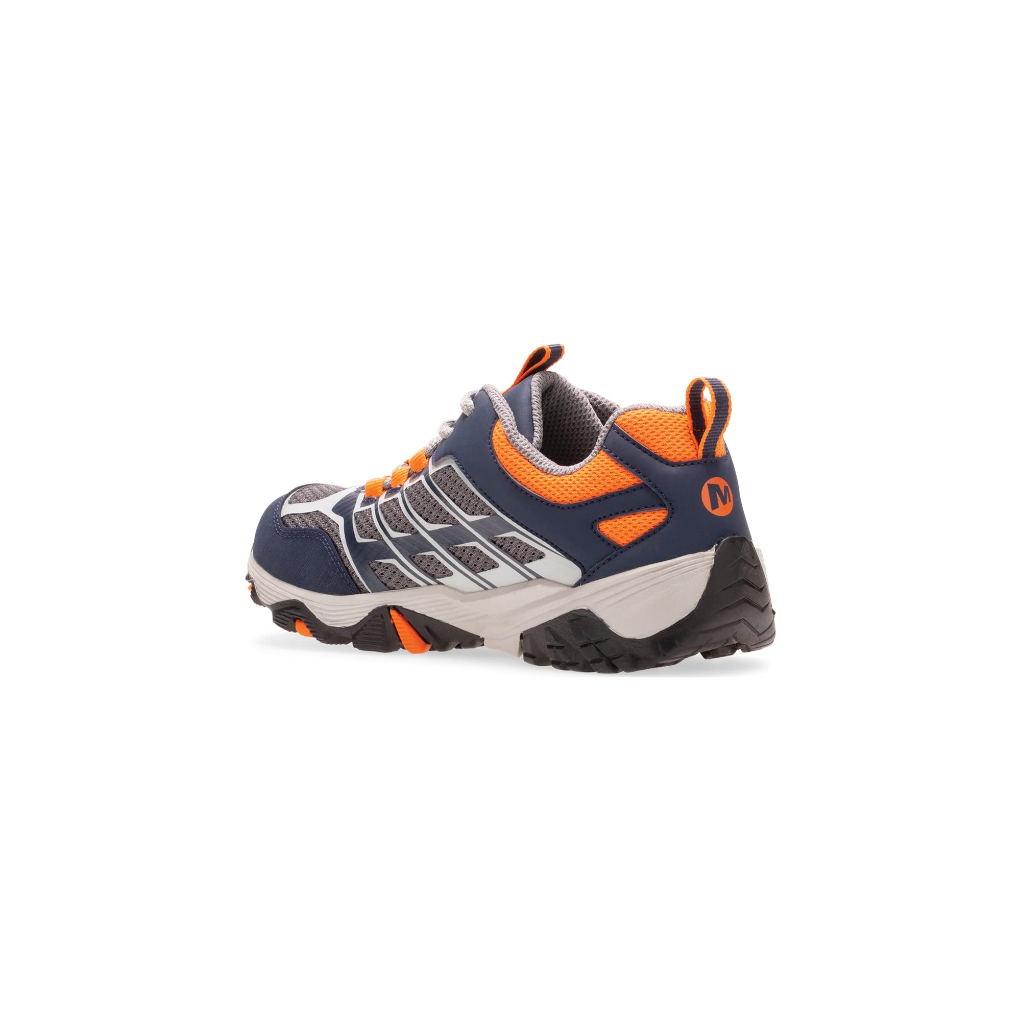 Merrell Moab FST Low Waterproof Hiking Sneaker, Navy/Grey/Orange, 2 US Unisex Big Kid