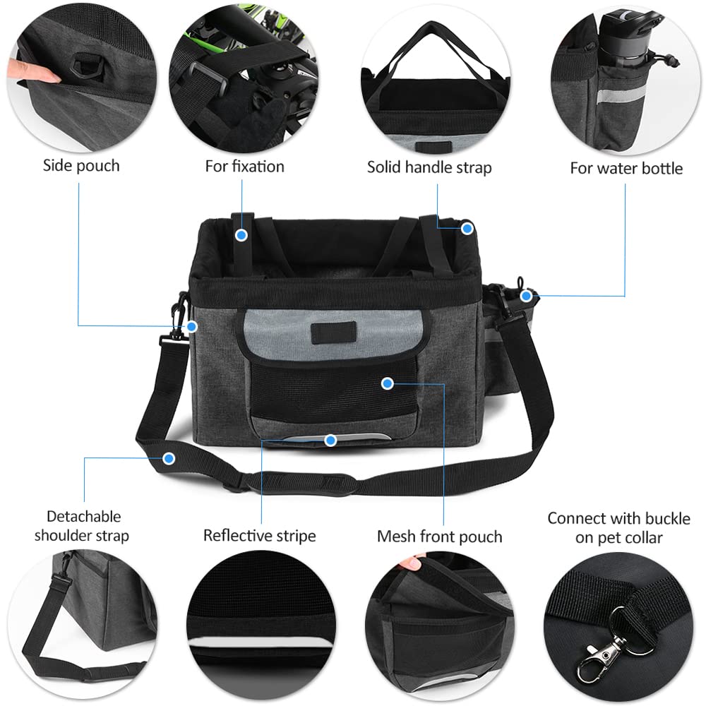Lixada Foldable Front Bicycle Basket Removable Bicycle Pet Basket Pet Dog Cat Rabbit Carrier Camping Tote Bag