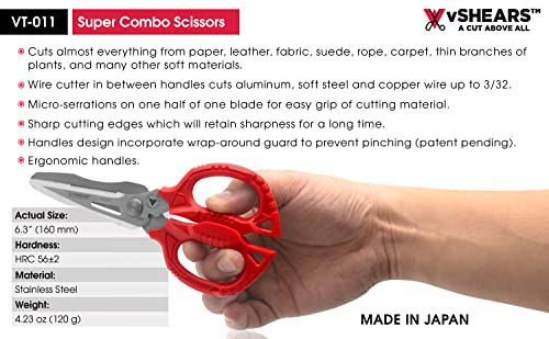 VAMPLIERS vSHEARS: 6.3" All Purpose Heavy-Duty Scissors. 4-in-1 Multipurpose Blade Combination Shears, Premium Japanese Stainless Steel Body. Cuts Carpet, Leather, Rope, Copper Wire and more.…