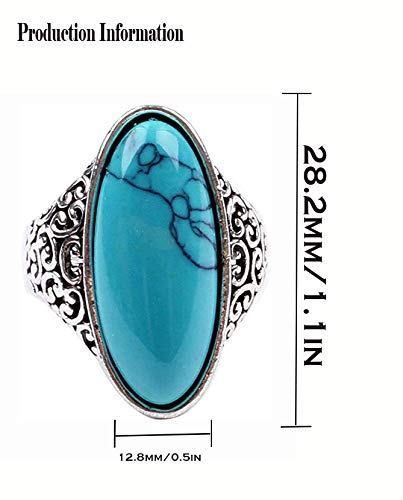 LadayPoa Women's Fashion Created-Turquoise Ring Tibet Silver Plated Gothic Stone Rings