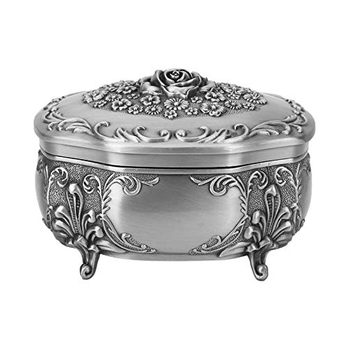 ZZYINH AN207 Vintage Jewelry Box Oval Shaped with Antique Carved Flower Necklace Earring Storage Organizer Jewelry Dispaly Holder Small Jewelry