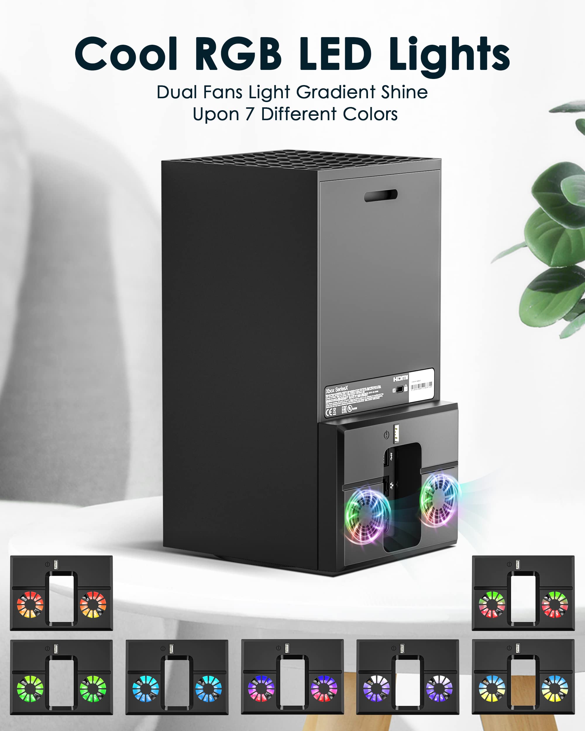 Top & Vertical Cooling Fan for Xbox Series X with RGB LED Light, Wiilkac Adjustable Speed Cooler Fan System, Low Noise, Cooling Fan with Independent Fan Touch Switch Upgraded Cooling Accessories for X