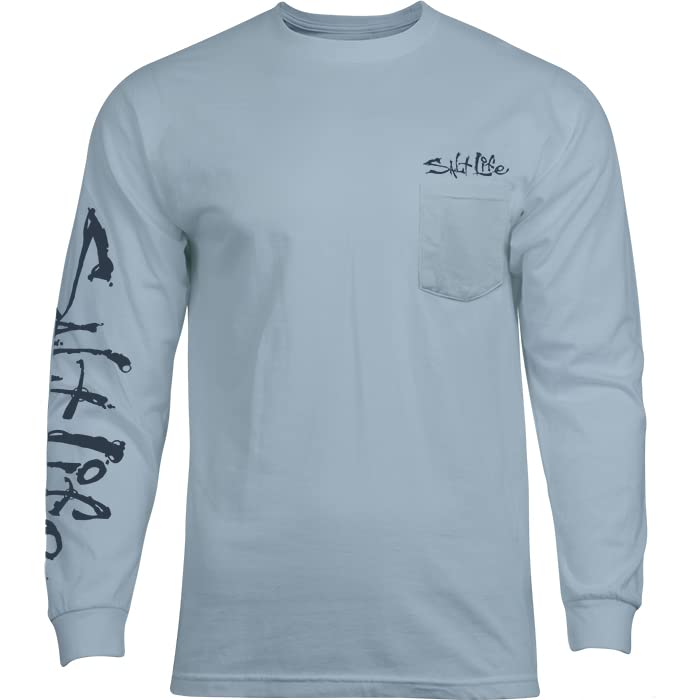 Salt Life Mens Hook Line and Sinker Fade Long Sleeve Classic Fit Shirt, Blue Stone, XX-Large
