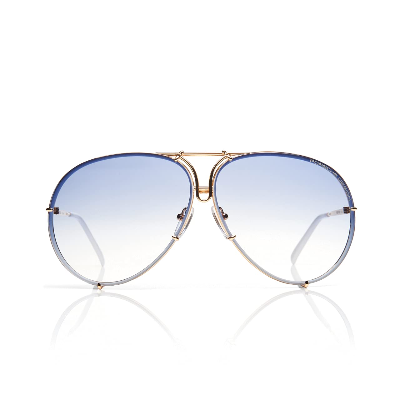 Porsche Design P8478 Iconic Sunglasses (66mm, W - Yellow Gold, White / Lens - Blue Gradient / Extra Lens - Brown)