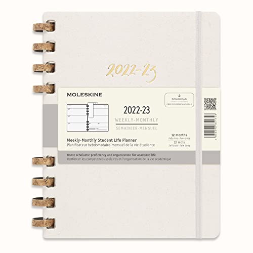 Moleskine Spiral 12 Month 2023 Academic Year Planner, Hard Cover, XL (7.5" x 9.75"), Oyster