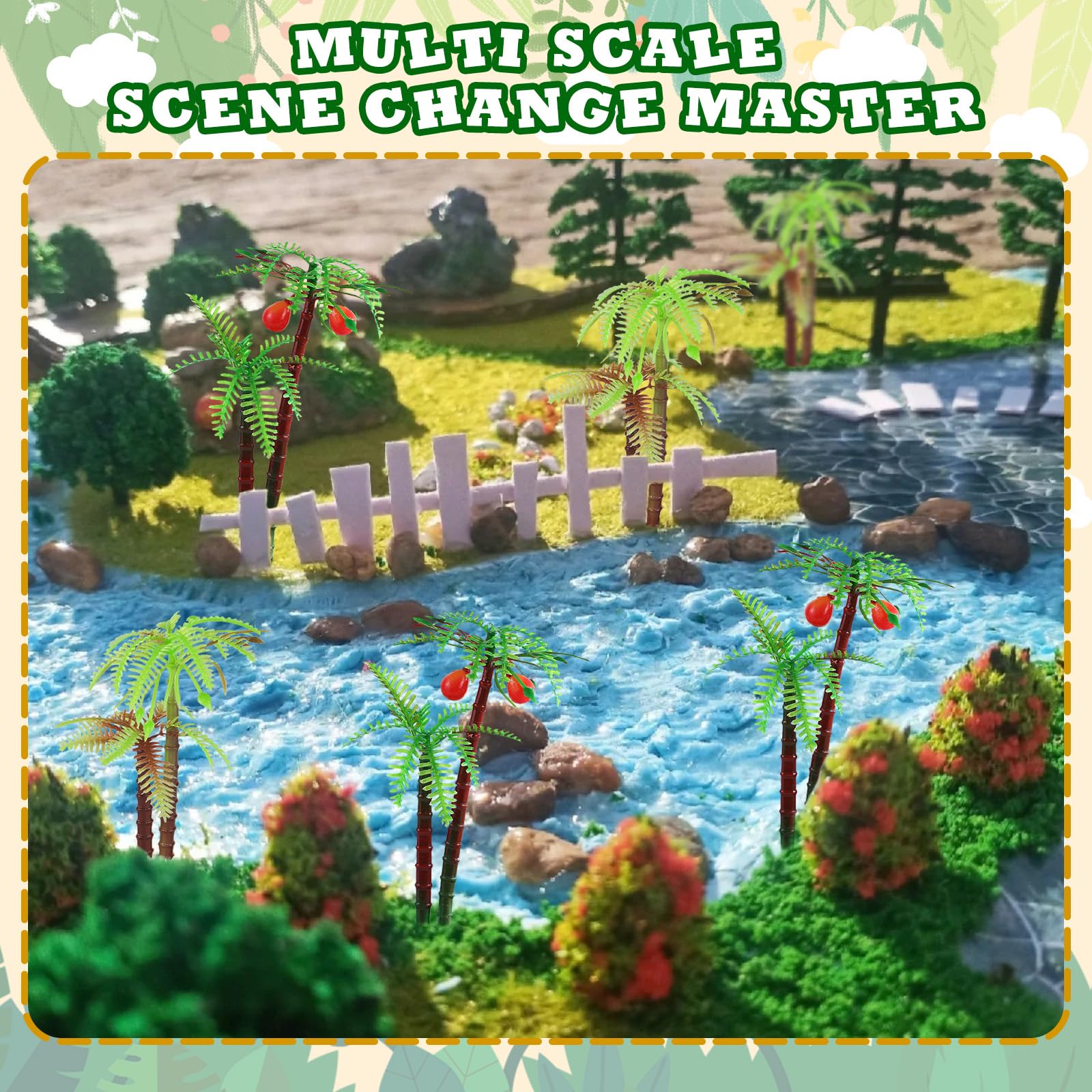 Warmtree 18 Pcs Total 650Gram Diorama Supplies Kit,Model Trees, Rocks,Static Grass,Moss,Tree Powder,River,Tabletop Layout Terrain Scenery Landscape Model Railroad Sand Table Diorama Materials