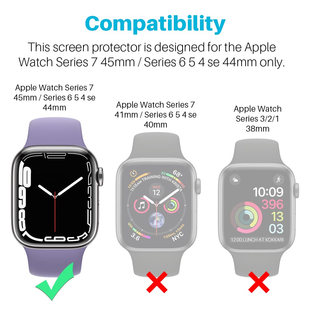 LK 6 Pack Screen Protector Compatible with Apple Watch Series 7 45MM Series 6 Series 5 Series 4 44mm, Max Coverage, Compatible with iWatch 44mm, Ultra-Thin TPU Film, Case Friendly，apj02