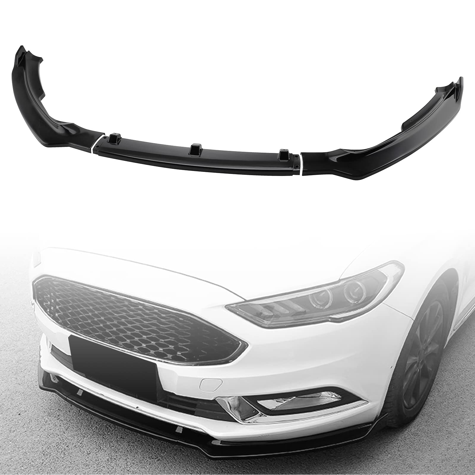 MotorFansClub 3pcs Front Bumper Lip Splitter Fit for Ford Fusion Mondeo 2017 2018 2019 Trim Protection Splitter Spoiler, Black