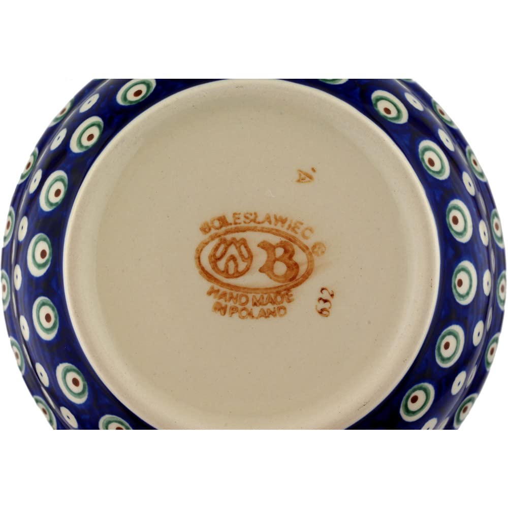 Polish Pottery 6½-inch Bowl (Peacock Eyes Theme) + Certificate of Authenticity