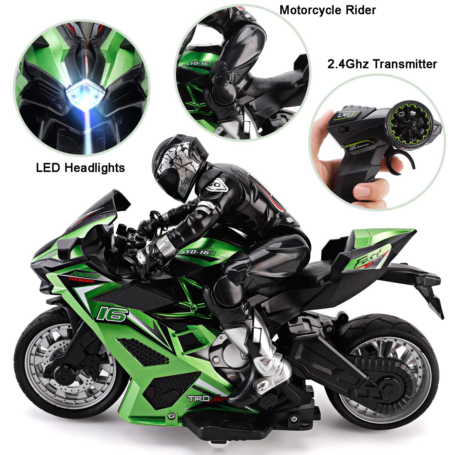 Liberty Imports 2.4G 1/10 High Speed Cross Country RC Remote Control Stunt Motorcycle with Riding Figure