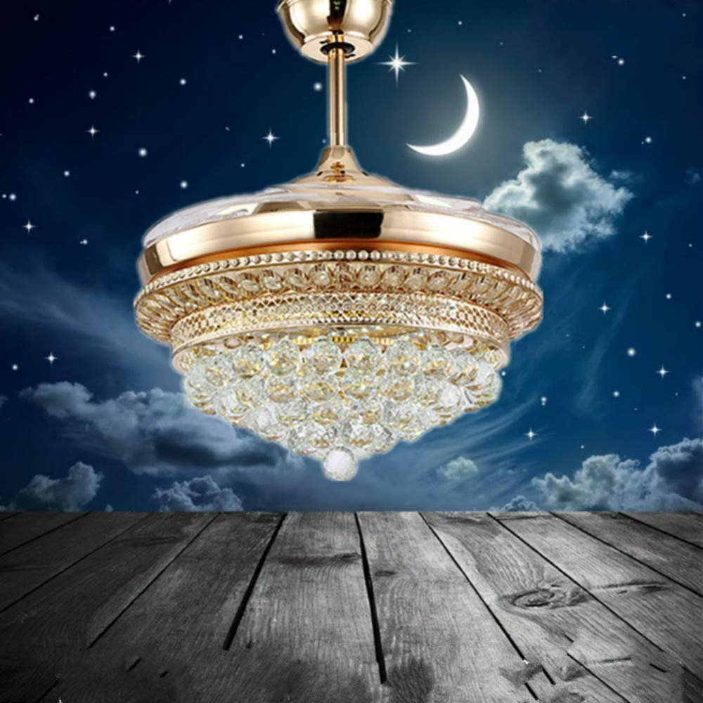 Lighting Groups 42 Inch Invisible Ceiling Fan with 3-Color Changing Light Remote Control Retractable Blades Fandelier for Living Room Dining Room Reversible Ceiling Fan with Indoor Lights (Gold)