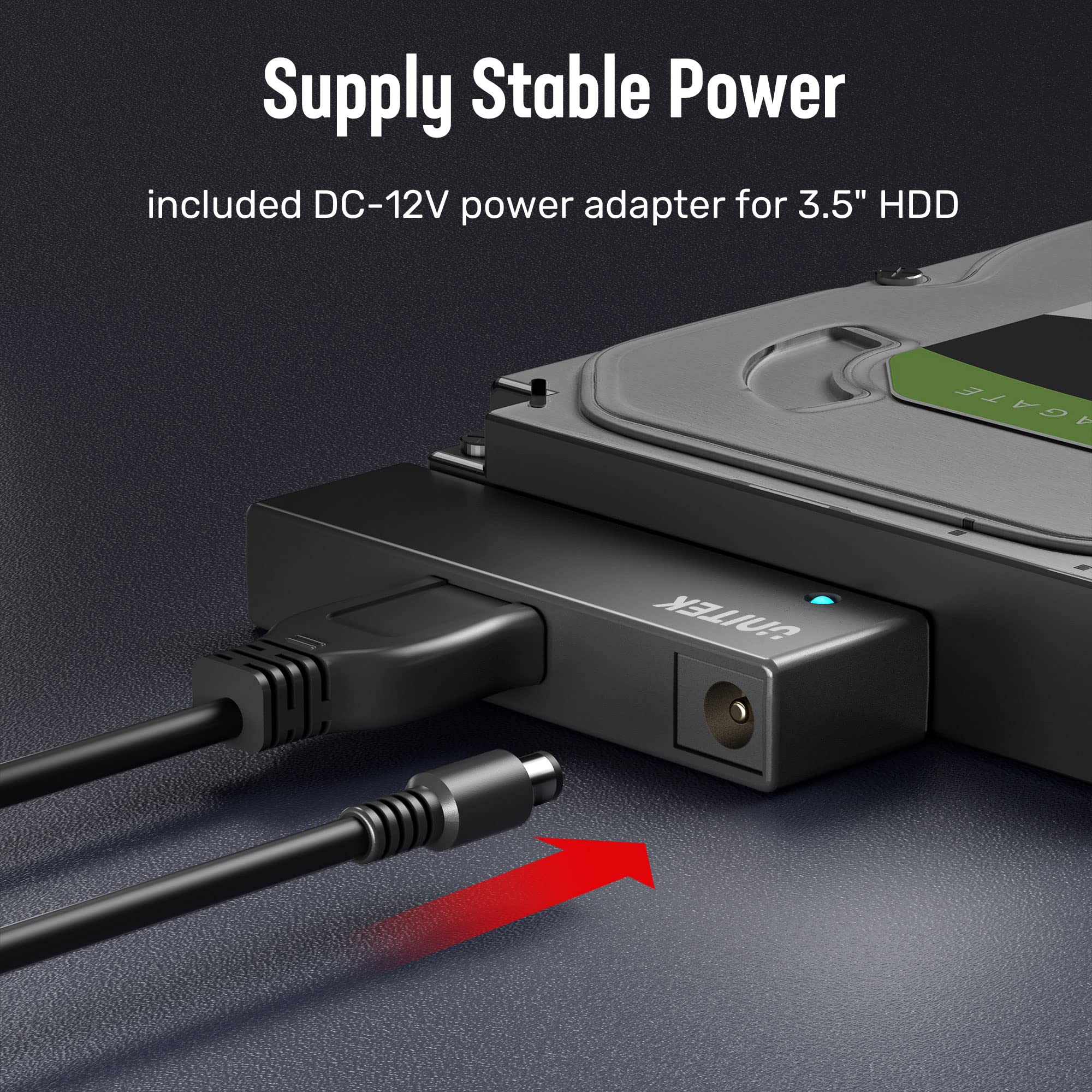 Unitek USB Type-C to SATA III Hard Drive Adapter External Kit Cable for 2.5 3.5 Inch HDD/SSD Hard Drive Disk, Optical Drive,with 2V/2A Power Adapter, Support UASP