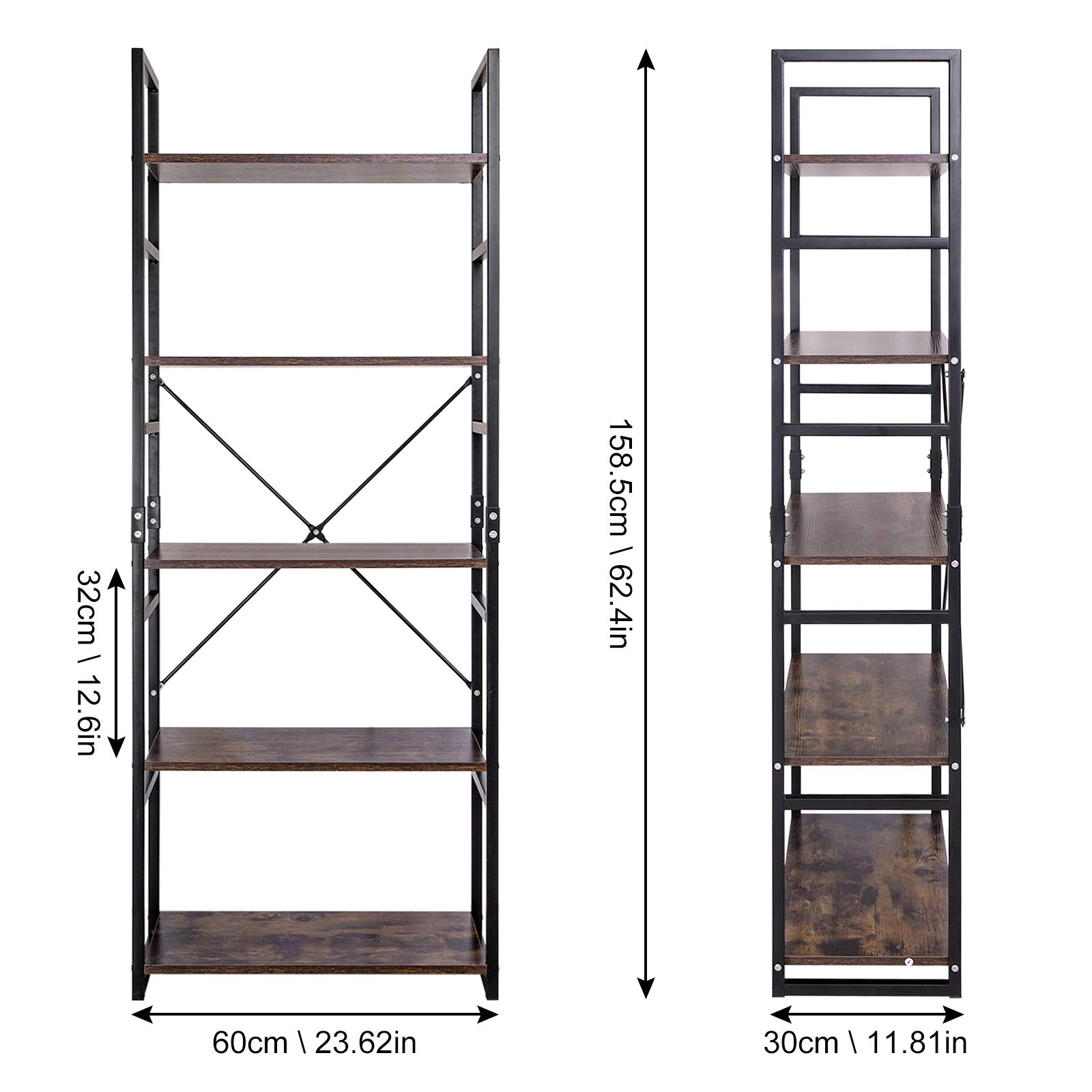 LLIVEKIT Bookshelf Tall 5-Tier Bookcase Wood Display Standing Shelf Units Storage Organizer for Home Office Industrial