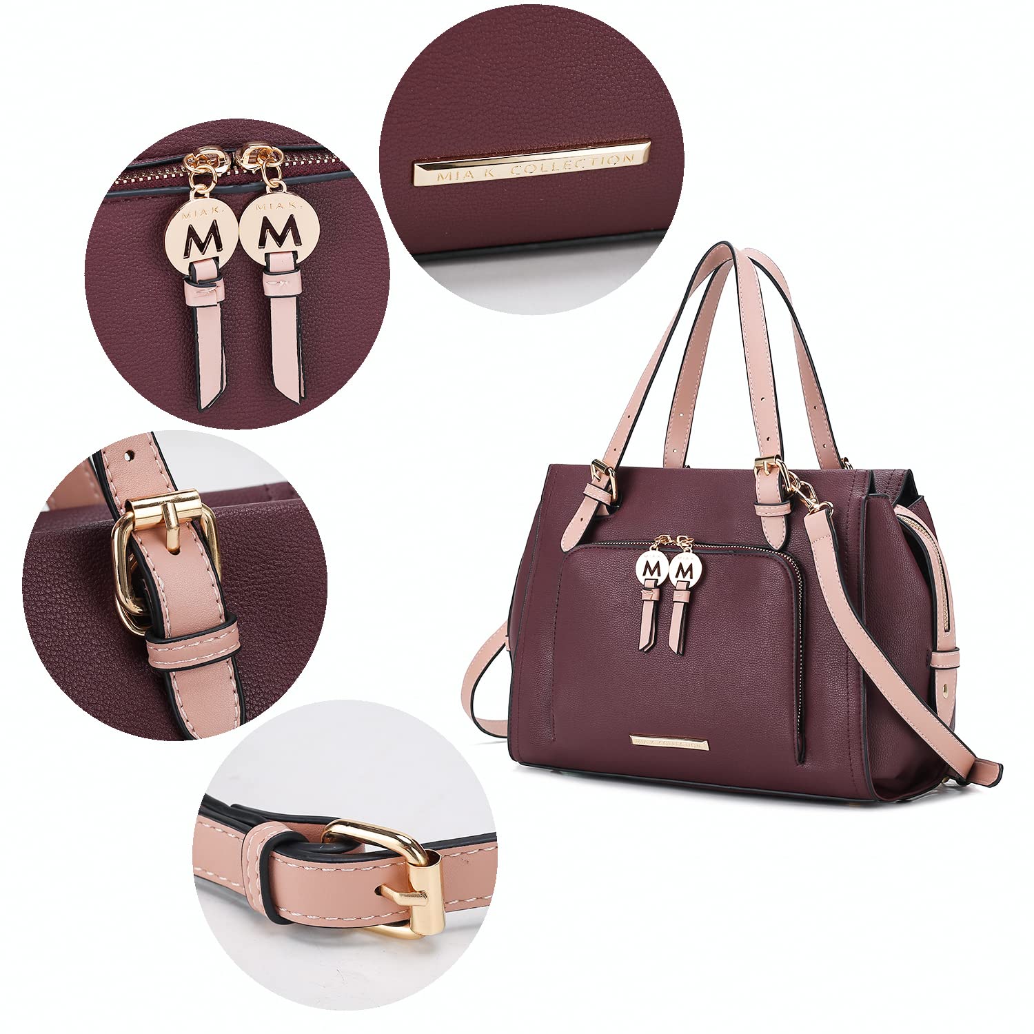 MKF Shoulder Bag for Women β PU Leather Crossbody Satchel Handbag Purse β Lady Fashion Top Handle Pocketbook Charcoal Grey-Light Grey
