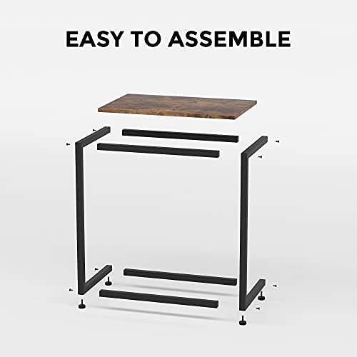 VANOMi C Shaped End Table, Living Room Sofa Small Side Table, Small Space Snack Table and Bedside Table with Wooden Metal Frame in Bedroom