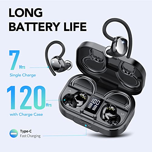 KT1 Ear Buds Wireless Earbuds V5.3 Bluetooth Earbuds 120Hrs Playtime, 4.7g Mini Size Painless Wear, IPX7 Waterproof, Deep Bass 2.0, Over-Ear Earbuds Wireless Bluetooth Headphones for Sport Running