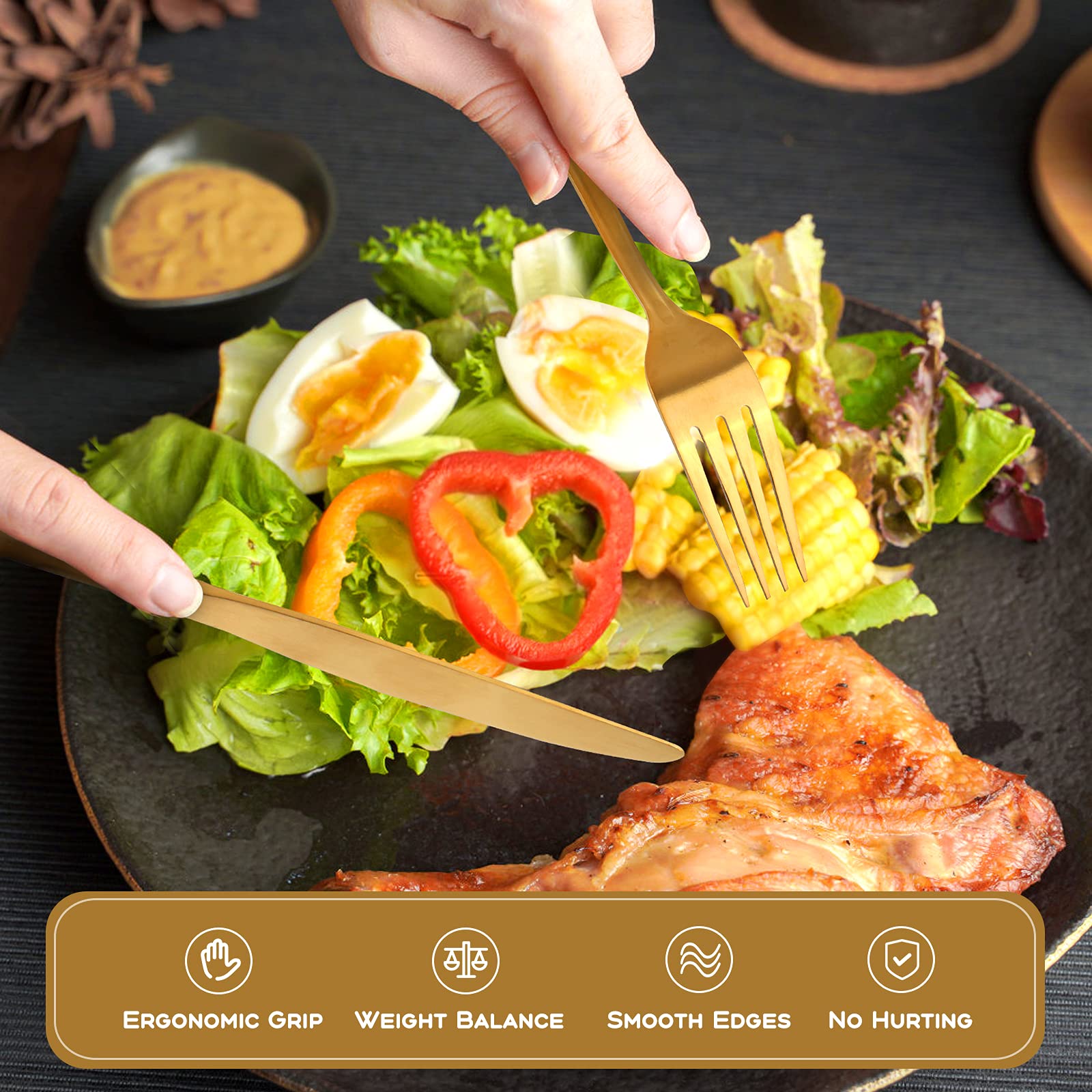 Matte Gold Silverware Set - viishow 20-Piece Stainless Steel Flatware Set for 4, Matte Gold Tableware Modern Satin Finished Kitchen Cutlery Set Eating Utensils Set, Dishwasher Safe
