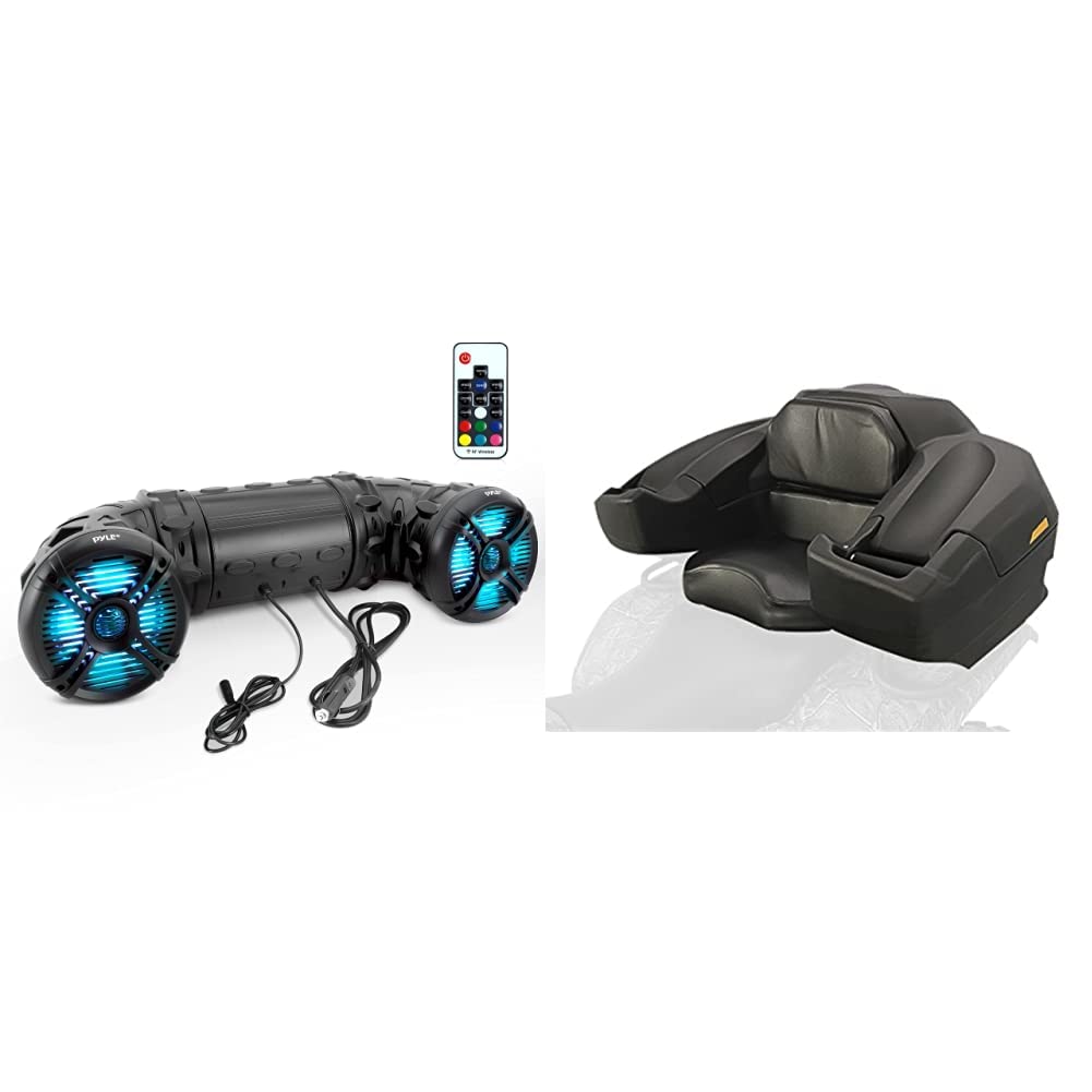 Pyle Marine ATV Powered Speakers & Camco Black Boar ATV Rear Storage Box and Lounger (66010)