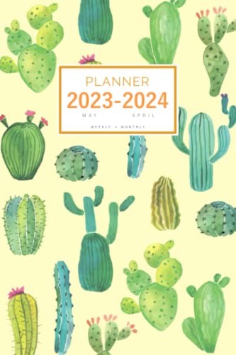 Planner 2023-2024: 6x9 Weekly and Monthly Organizer from May 2023 to April 2024 | Cactus Flower Bird Design Yellow