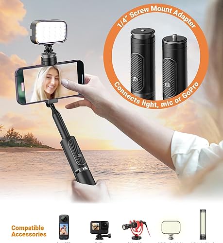 KraftGeek 33" Selfie Stick Tripod for iphone and Android, Wireless Remote, Extendable Phone Tripod Stand, 1/4" Screw Mount for Light/GoPro, Anti-Shake Premium Portable Travel Tripod Cell Phone Stand
