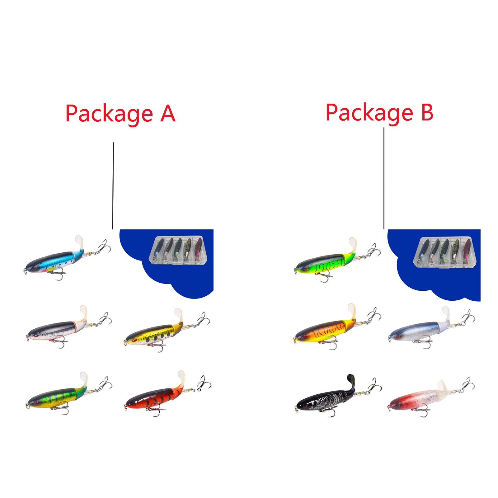 SAMLAM 5-Pack 13g,15g,35g, topwater Lures, Propeller Tail Like Surface Tractor with Floating Spinning Tail Puff Bass Lures Double Barb Lures for Fresh and Saltwater. (35g-A)
