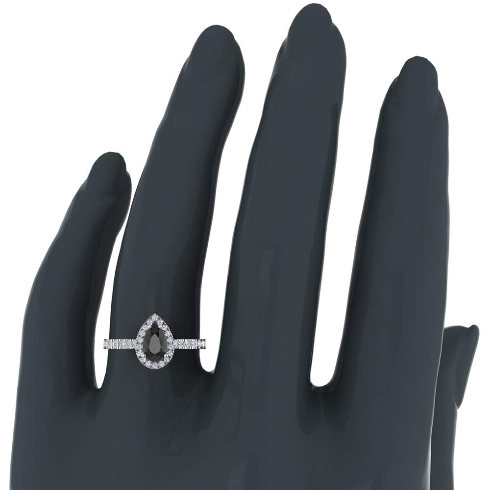 Pear Cut Black Diamond Halo Engagement Ring 14K White Gold 1.60 carat (RS 6)