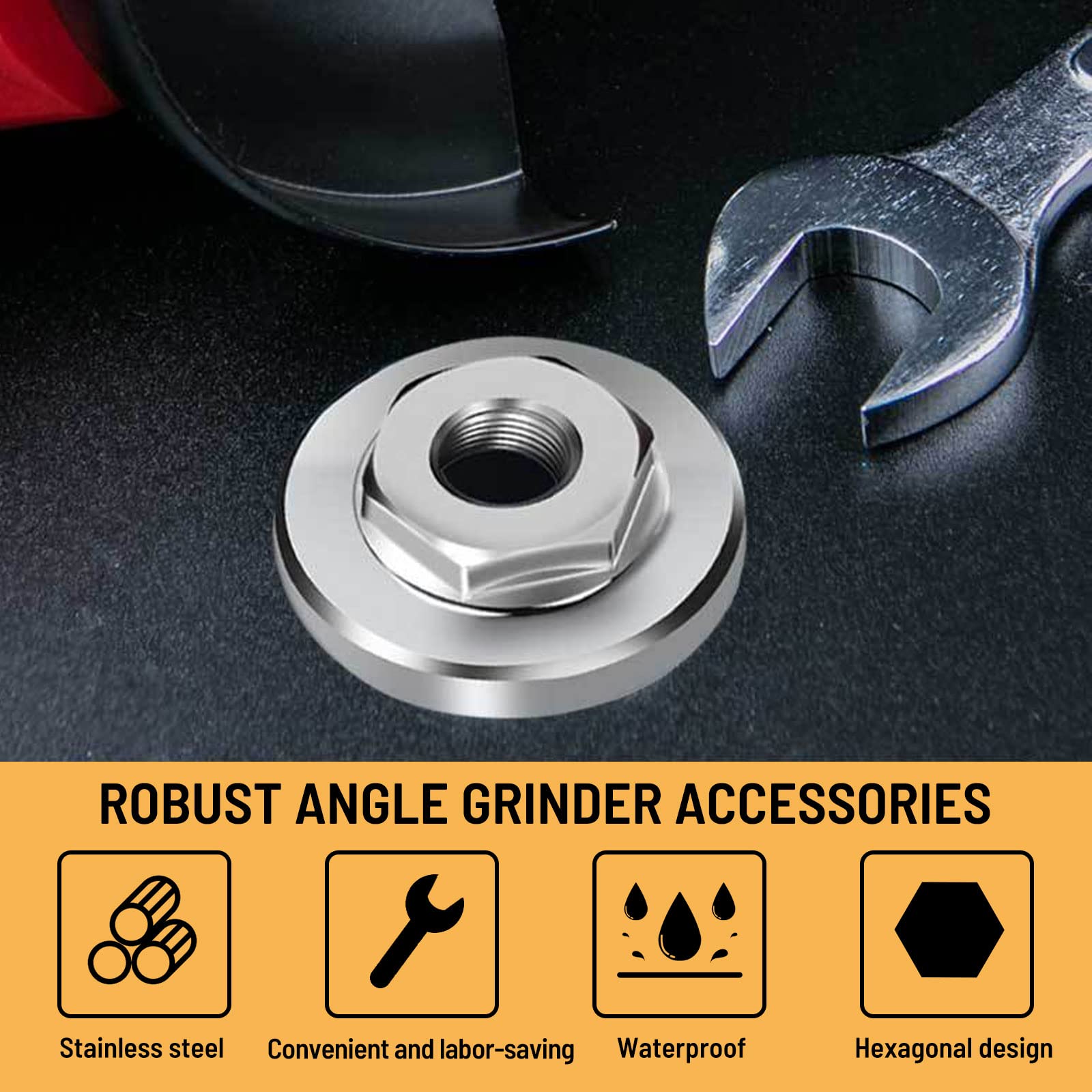 Suitable for 100-type Angle Grinder Flange nut Modification Parts Modified Plywood Stainless Steel Pressure Plate Cover Hexagonal Design Daily use 0.51 inch Open-end Wrench
