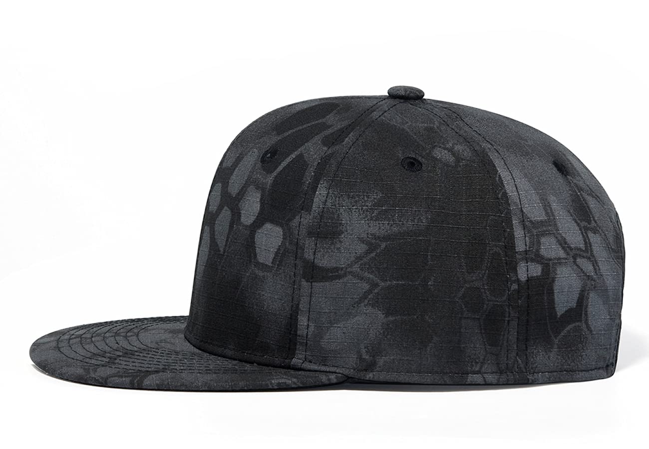 Quanhaigou Cool Snapback Hat Hip Hop Flat Bill Visor Cap - Black Grey Camo Unisex Adult Adjustable Baseball Hats (Black Grey)