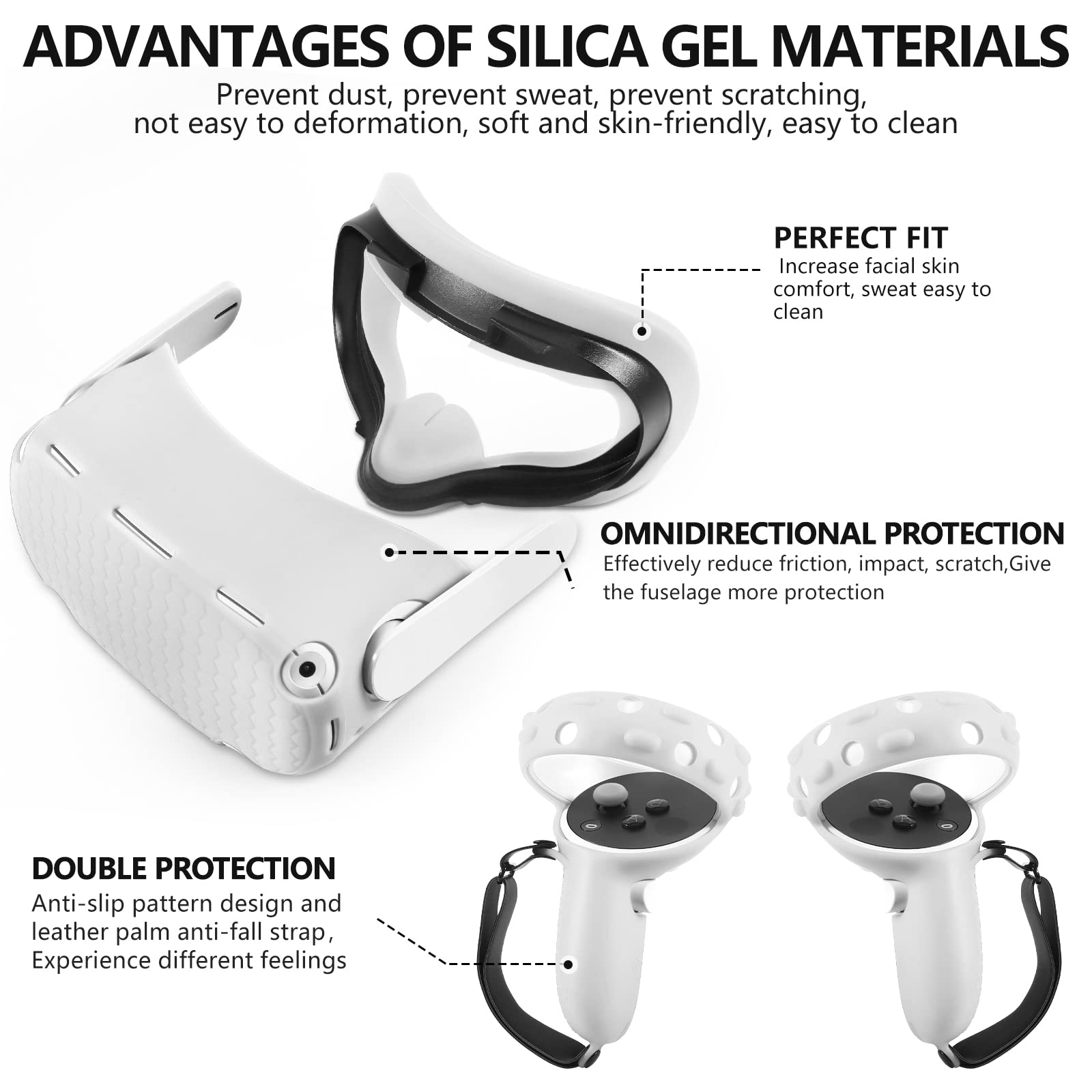 TATAVR Cover Set for Oculus Quest 2 Accessories, Meta Quest 2 Silicone face Cover, VR Shell Cover, Quest 2 Touch Controller Grip Covers, Lens Protector, Disposable Eye Covers - Gray