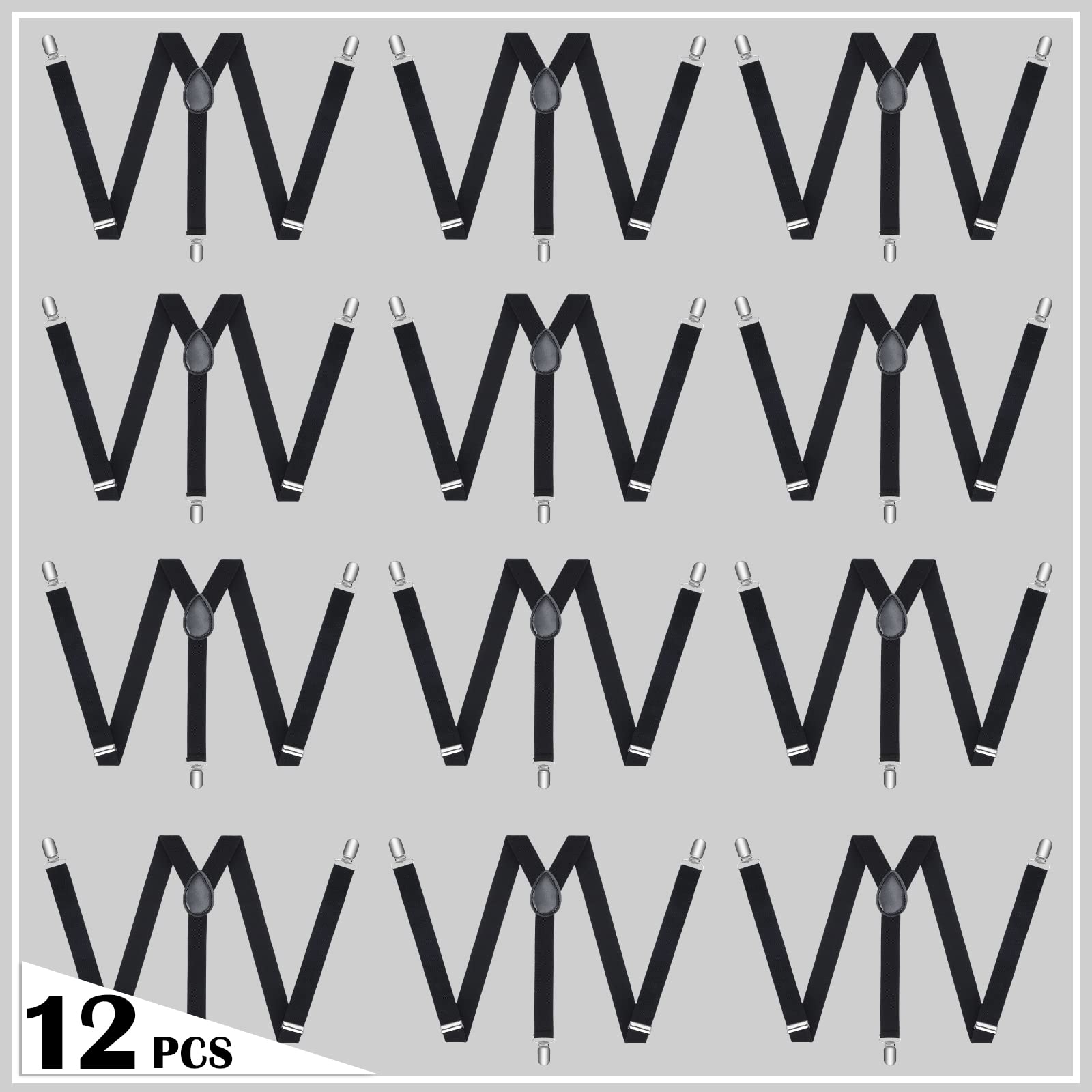 Seematn 12Pcs Halloween Suspenders for Men Adjustable Suspender Elastic Y Back Style Suspenders Belts for Men Boy Costume Accessories (Black)