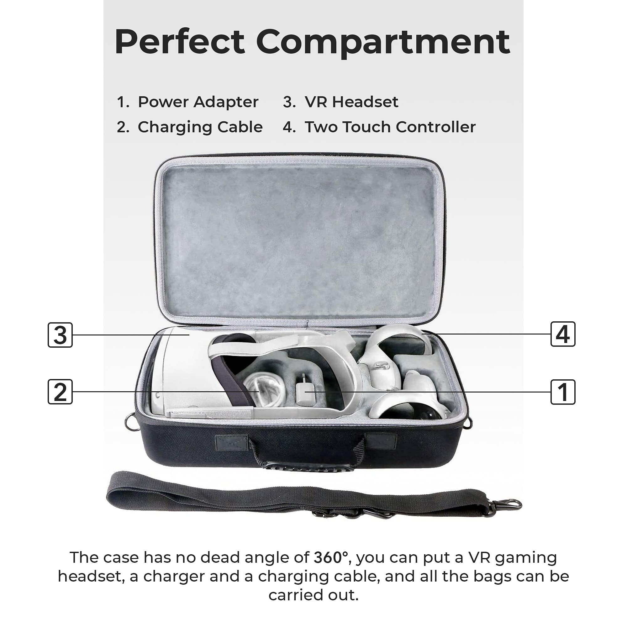 Movic® SimpleTravel™ Carrying Travel Hard Case for Oculus Quest 2 Replacement Virtual Reality VR Gaming Headset & Controller Accessories w Strap | Water Proof Cover Shell (Black + Velvet Grey)
