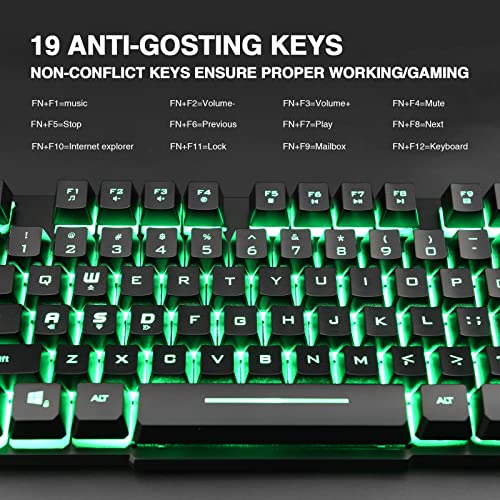mafiti Gaming Keyboard Wired USB Full Size 3-Colors Backlight Keyboards for Computer Desktop PC Laptop Windows