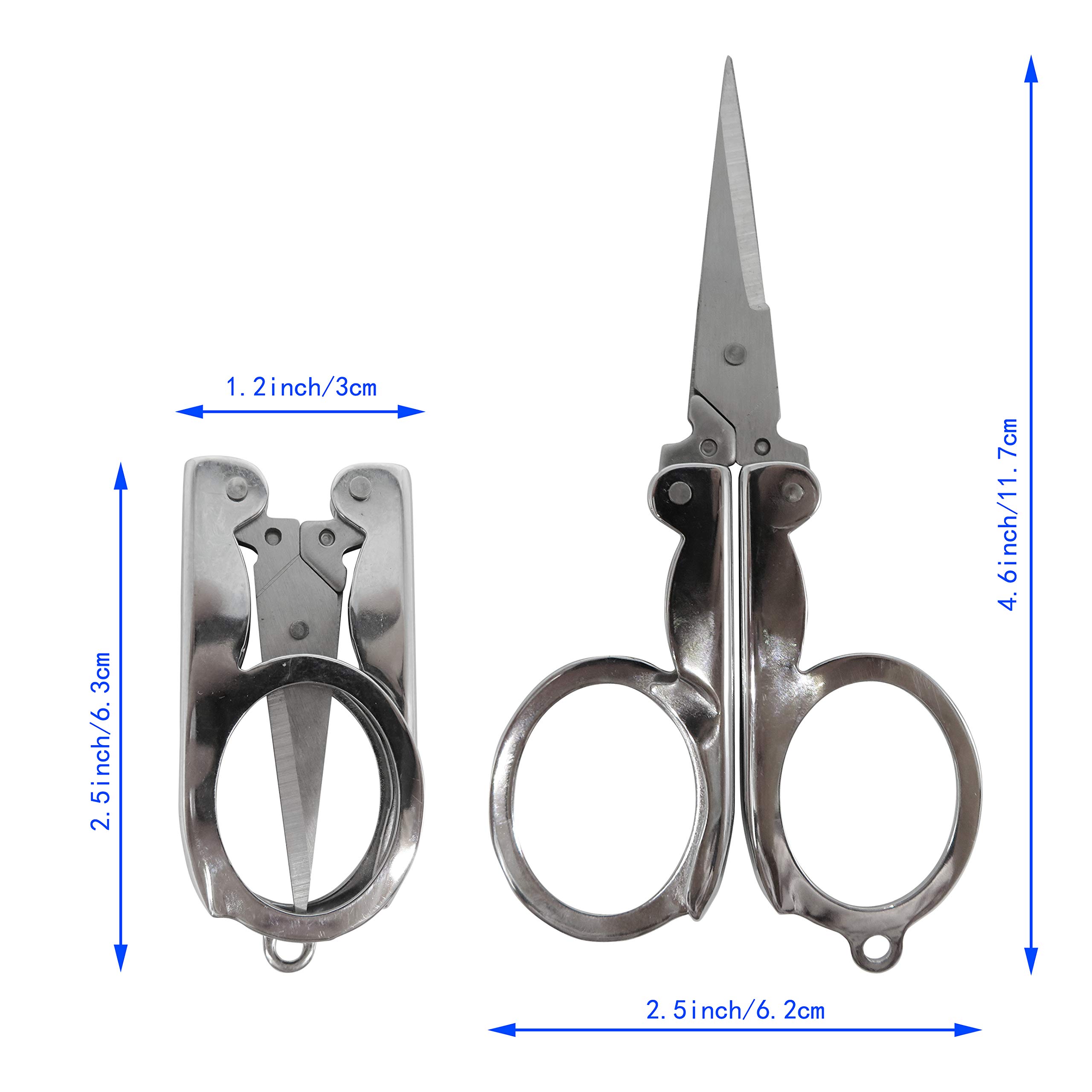 Ouyatoyu 12pcs Stainless Steel Folding Pocket Portable Foldable Mini Travel Scissors Small Scissors Paper Thread Snips Craft Cutter Pointy Sewing Yarn Cutter, Fold Up Scissors