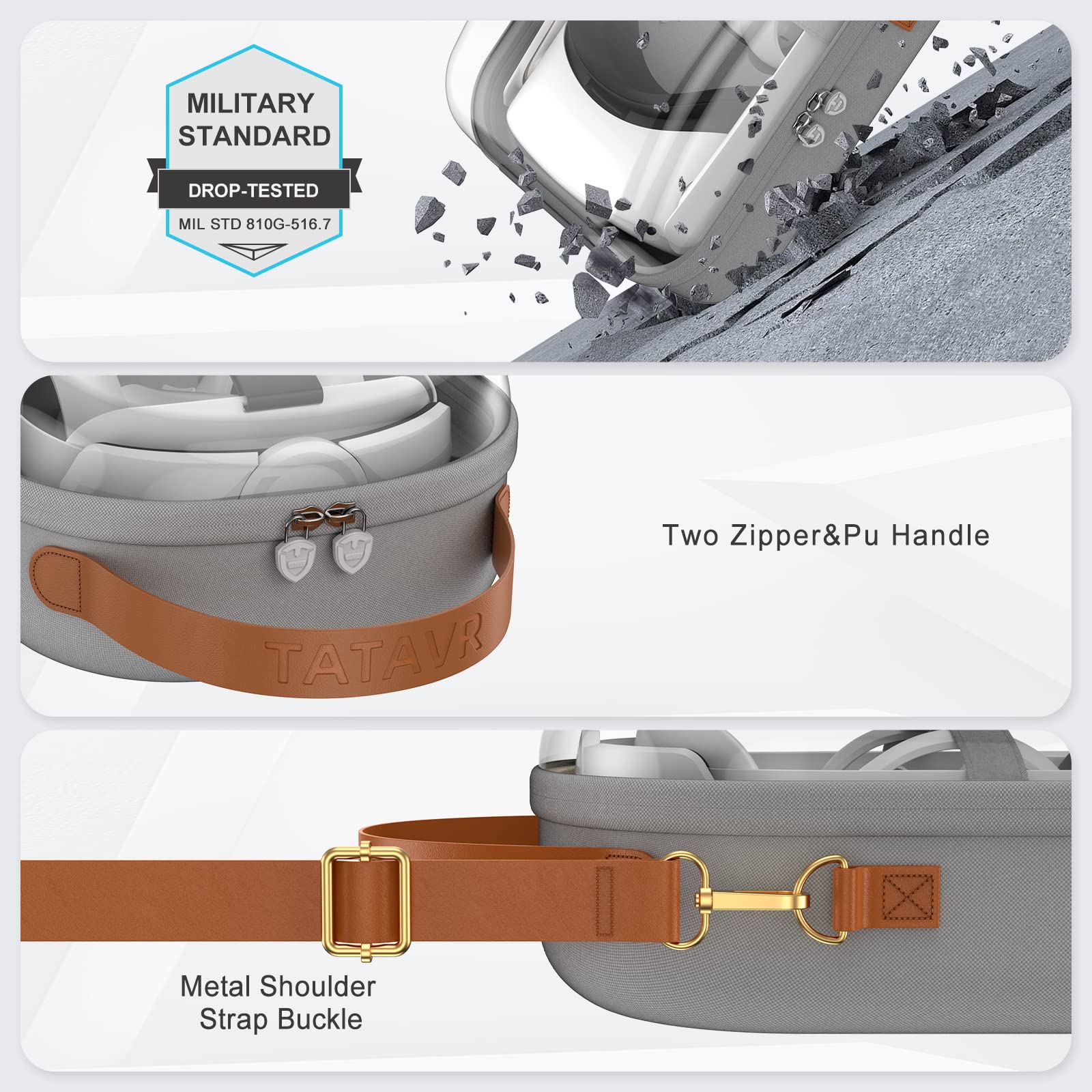 TATAVR Elite Strap with Travel Case for Oculus Quest 2, Lightweight Comportable Meta Quest 2 Accessories Elite Strap with Storage Bag Included Shoulder Strap and Lens Cover – Gray