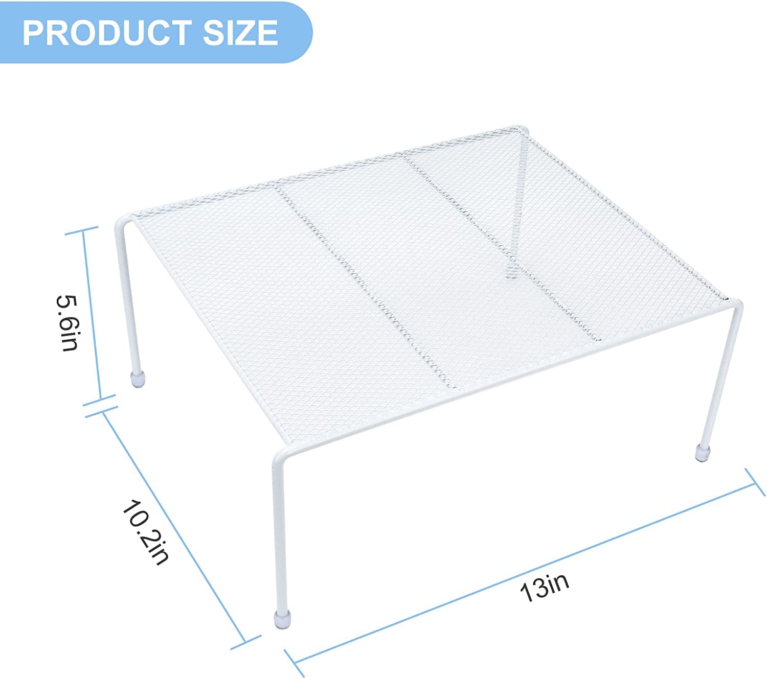 Set of 2 Mesh Kitchen Shelves Cabinet Storage Shelf Rack (13.1 x 10.2 Inch) ,Kitchen Bathroom Pantry Cupboard Desk Home Office, Fridge, Cabinet, Bathroom Cupboard, Non-Slip Plastic Feet (2, White)