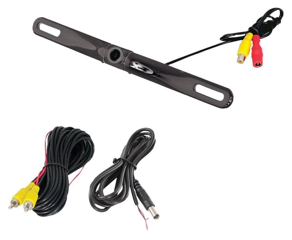 License Plate Rear View Camera - Built-in Distance Scale Lines Backup Parking/Reverse Assist Waterproof Adjustable Slim Bar Cam w/ 420 TVL Resolution & RCA Output Zinc Black Chrome - Pyle PLCM18BC (Re