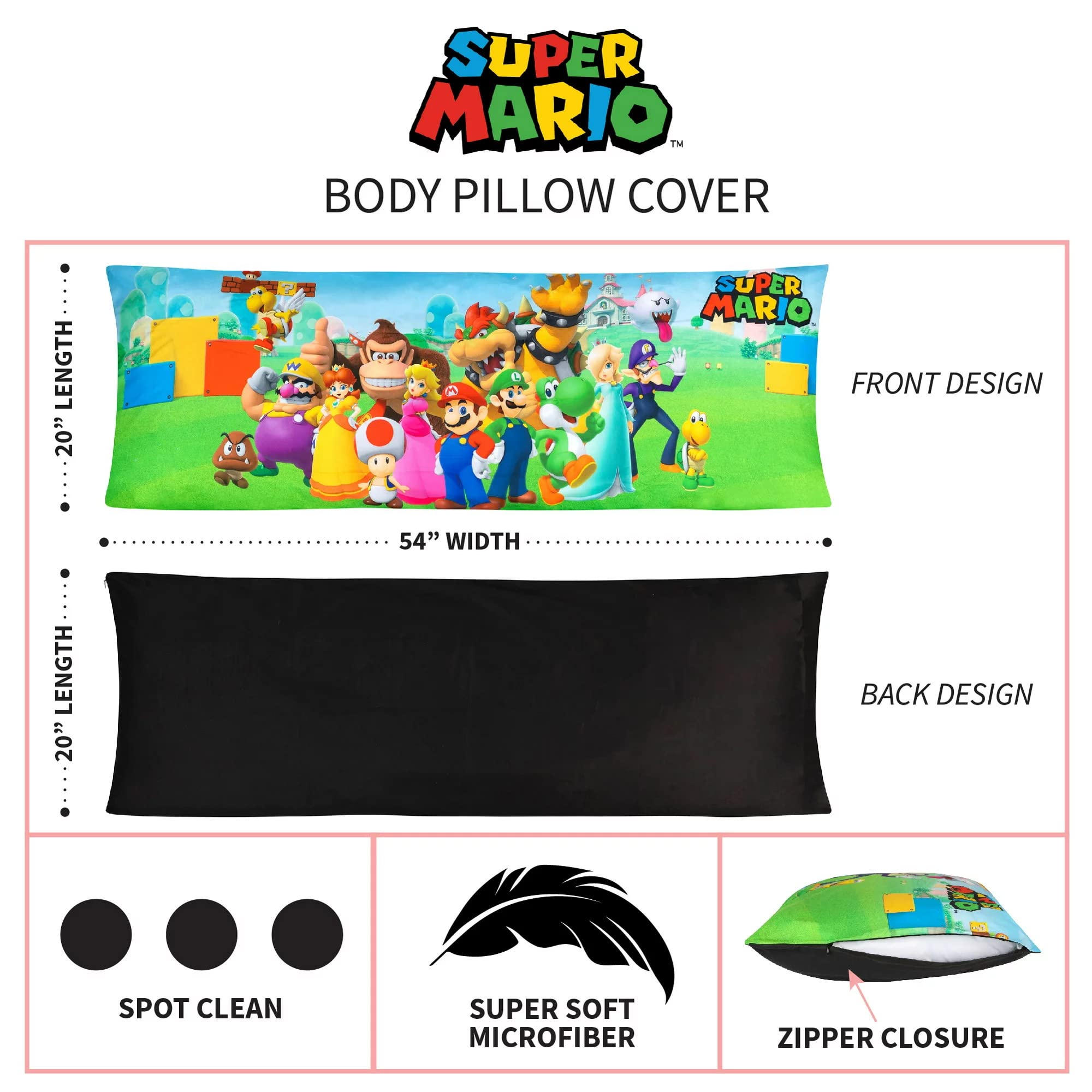 Licensed Super Mario Body Pillow Cover
