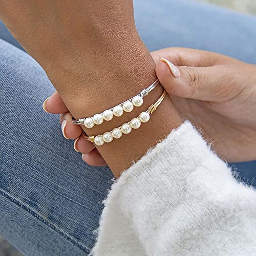 Luca + Danni Crystal Pearl Bangle Bracelet for Women Classic White - Silver Tone Size Regular Made in USA