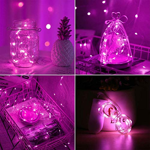 Kubert 12 Pack Led Fairy Lights Battery Operated String Lights Waterproof Silver Wire, 7 Ft 20 Led Firefly Starry Moon Lights for DIY Wedding Party Bedroom Patio Christmas(Pink)