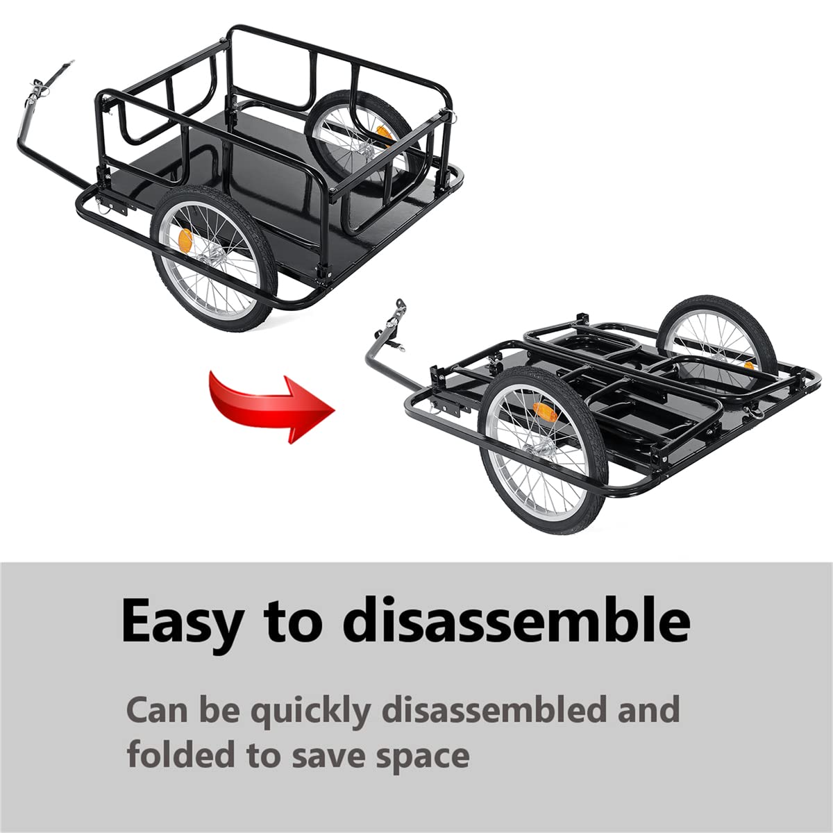 Sefzone Bike Trailer Cargo Foldable 143 lbs Max Load with 2x16'' Inflatable Wheels, Aluminum Bicycle Cargo Trailer w/Hitch for Carrying Stuff, Luggage, Plants, Tools