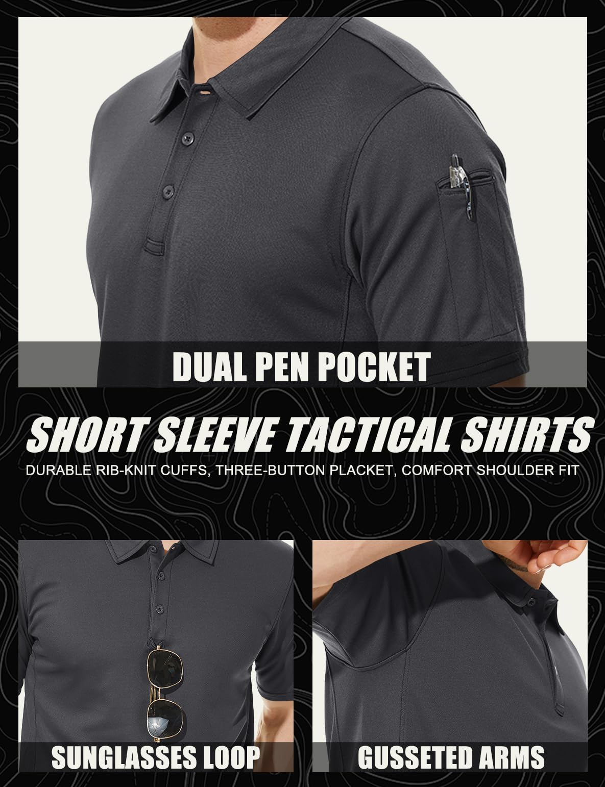 MAGCOMSEN Men's Tactical Shirts Light Golf Shirts Fishing Shirts Pique Polo Shirts Short Sleeve Grey L