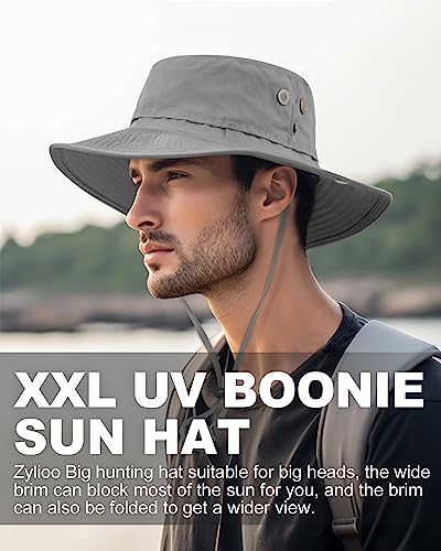 Zylioo 2XL Oversized Summer Boonie Hats,Adjustable Fishing Sun Hat for Big Heads,Large Lightweight Cooling Hat Dark Gray